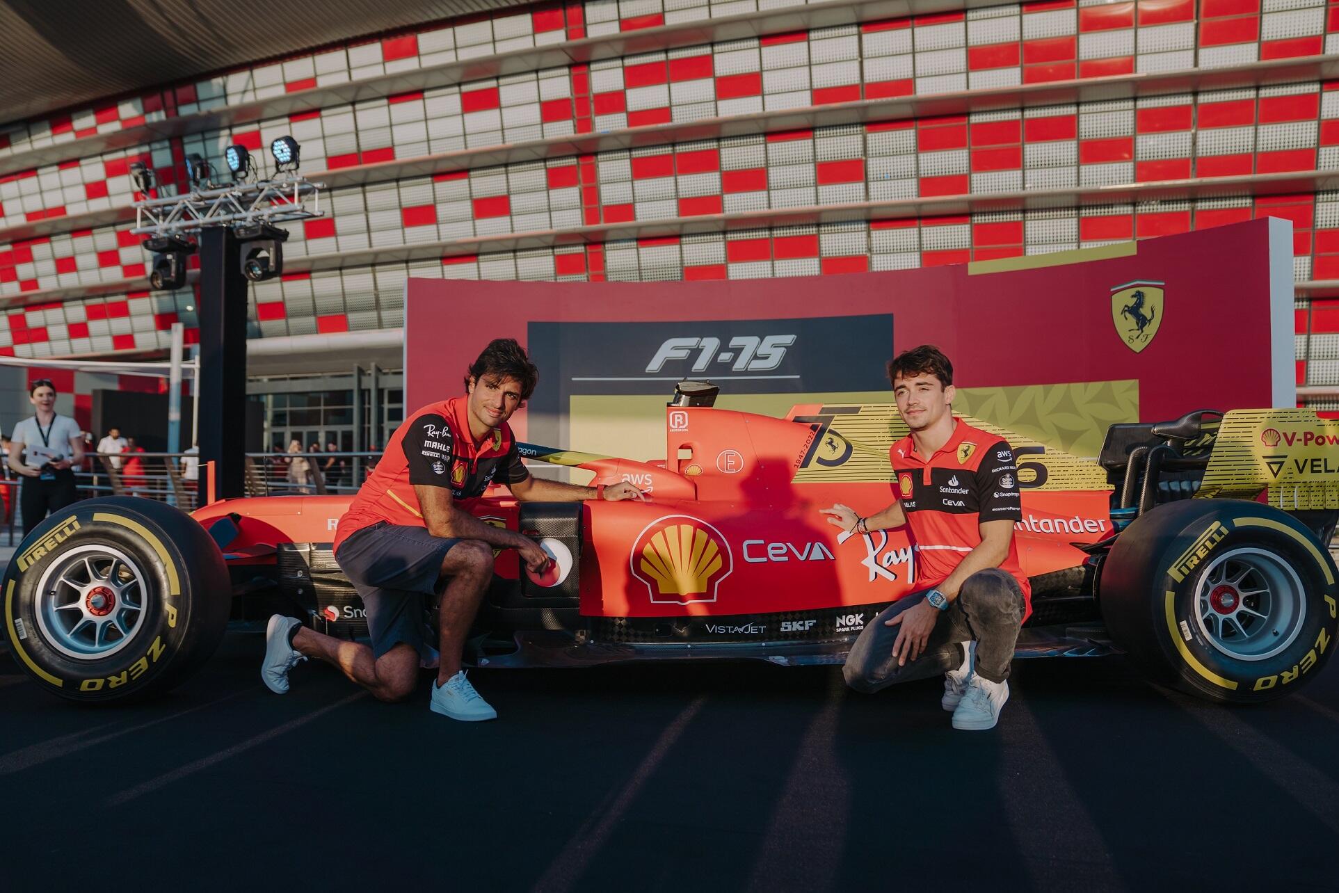 Scuderia Ferrari F1 drivers Charles Leclerc and Carlos Sainz surprise guests at the Ferrari ...